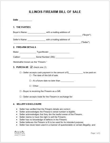 Free Illinois Firearm/Gun Bill of Sale Form
